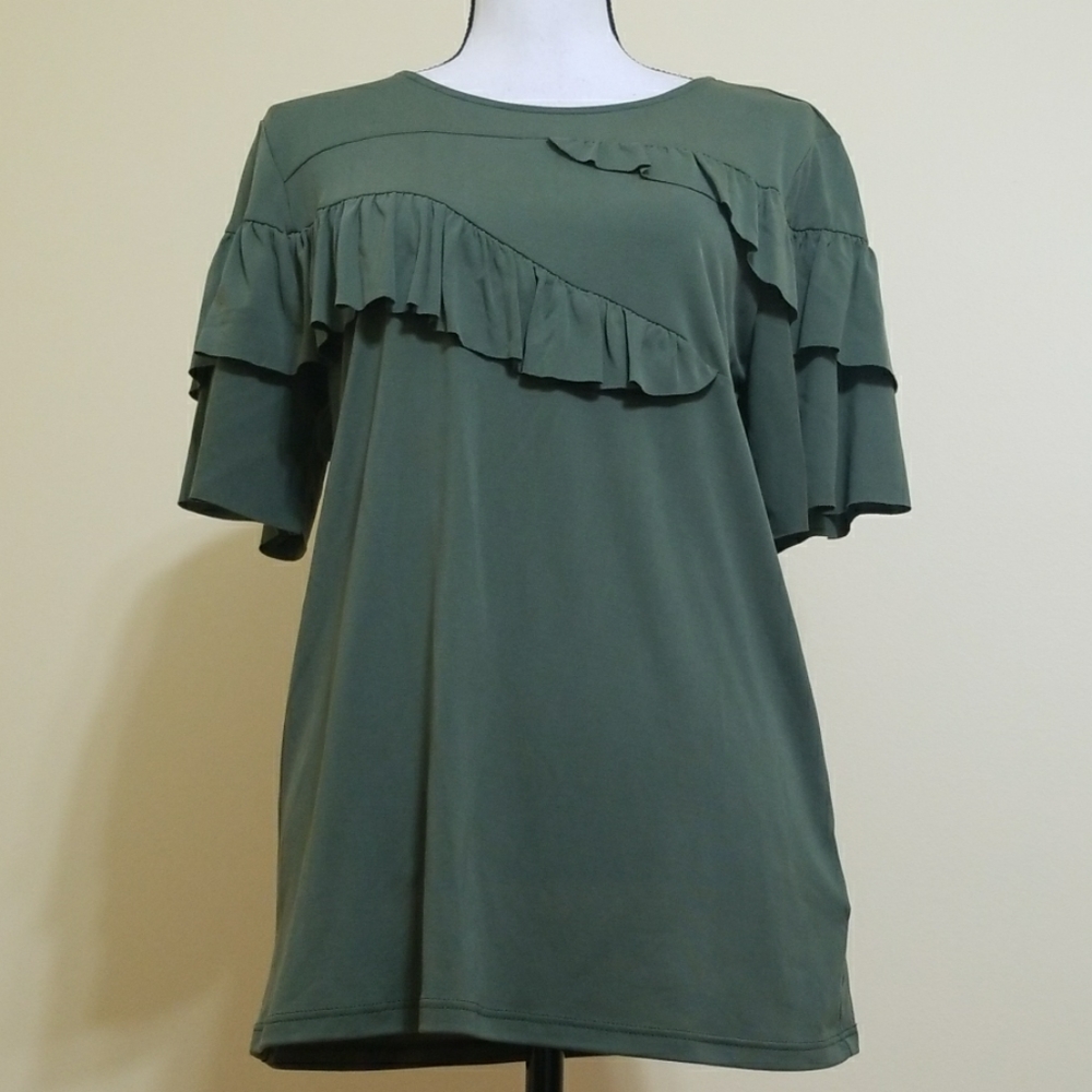 Olive Green Ruffle Blouse - Gem